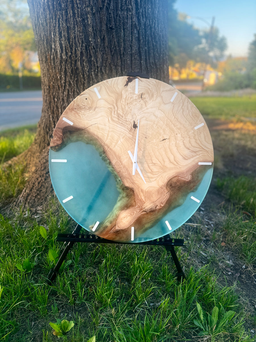 24" Ash & Glacial Blue Resin Clock – Canyon Ridge Studio