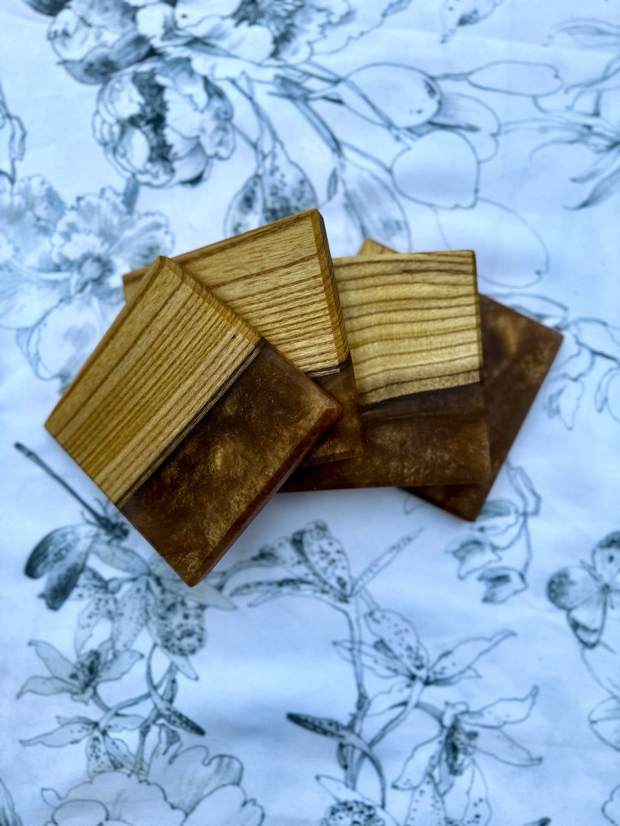 Catalpa & Metallic Gold Coaster Set – Canyon Ridge Studio