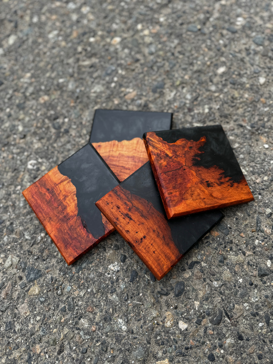 Live Edge Apricot & Metallic Black Coaster Set – Canyon Ridge Studio