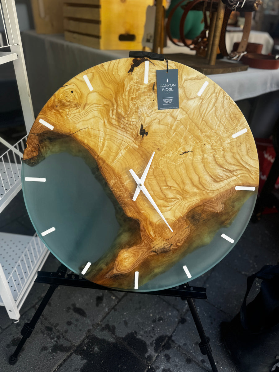 24" Ash & Glacial Blue Resin Clock – Canyon Ridge Studio