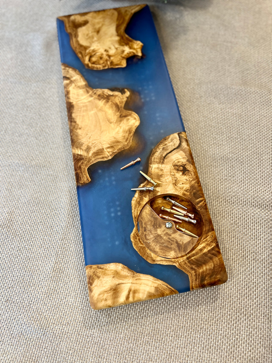 Maple Burls & Ocean Blue Cribbage Board – Canyon Ridge Studio