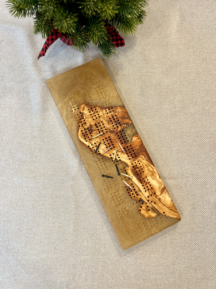 Figured Maple & Metallic Gold Cribbage Board – Canyon Ridge Studio